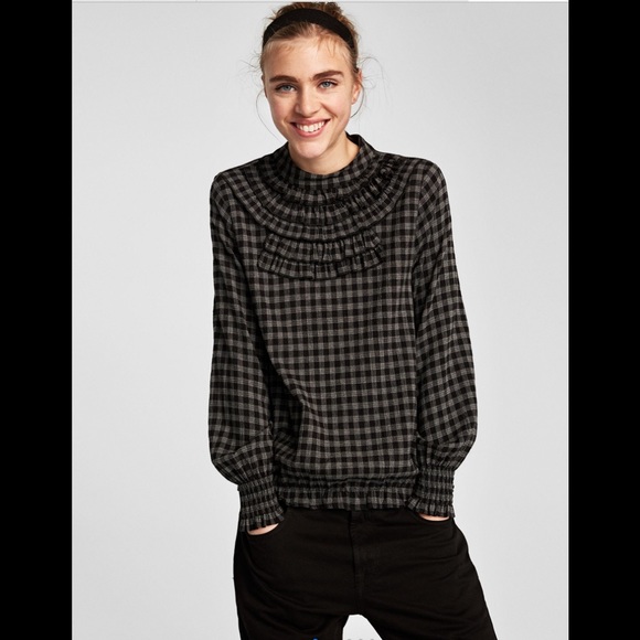 Zara | Tops | Zara Ruffled Blouse With Elastic Detail | Poshmark
